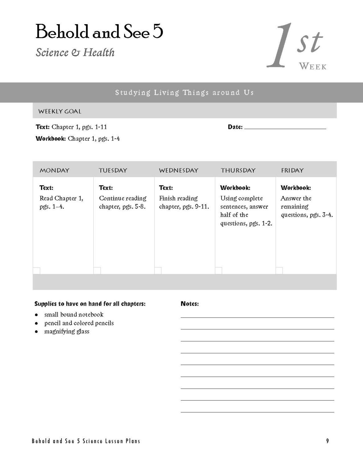 Behold and See 5 Daily Lesson Plans - Catholic Heritage Curricula